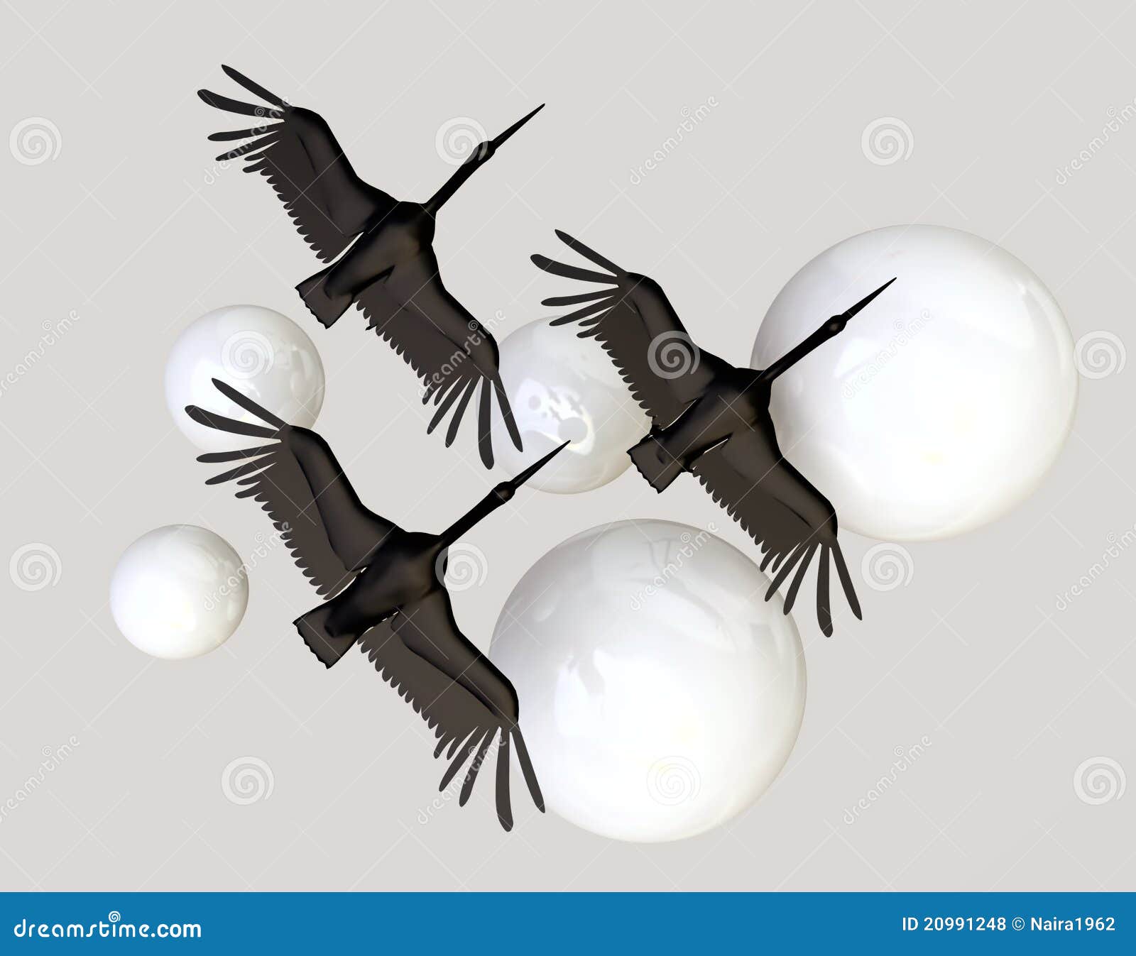 Black Crane Birds and White Spheres Stock Illustration - Illustration ...