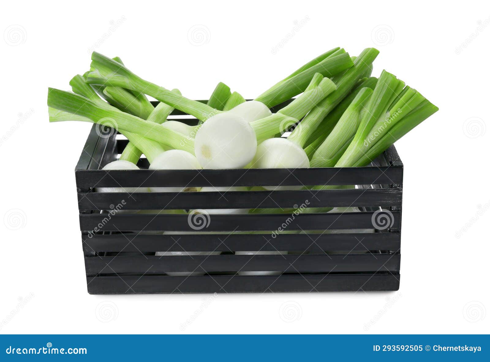 Black Crate with Green Spring Onions Isolated on White Stock Image ...