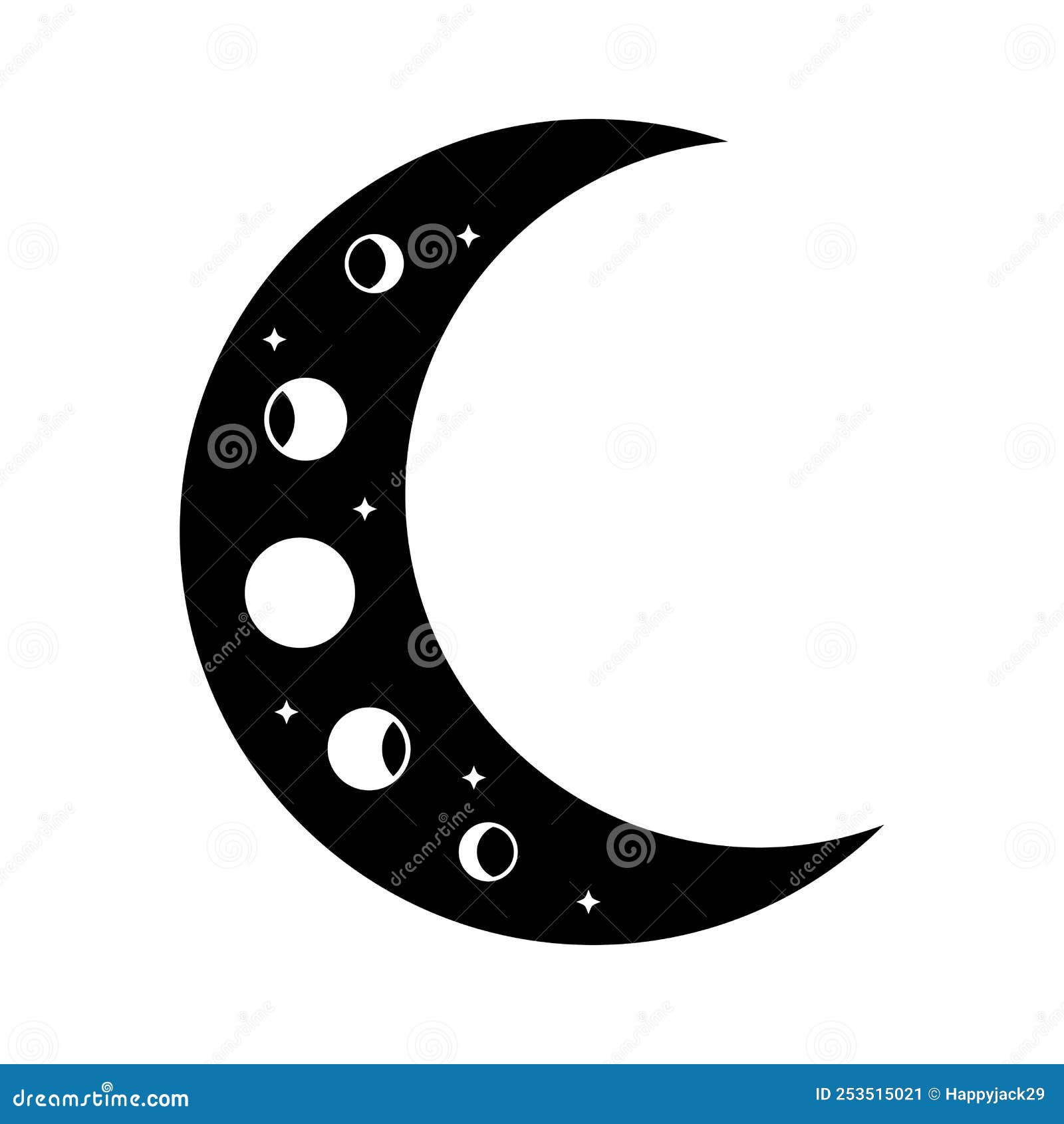 Celestial Crescent Moon with Phases. Magic Mystic Vector Design Element ...