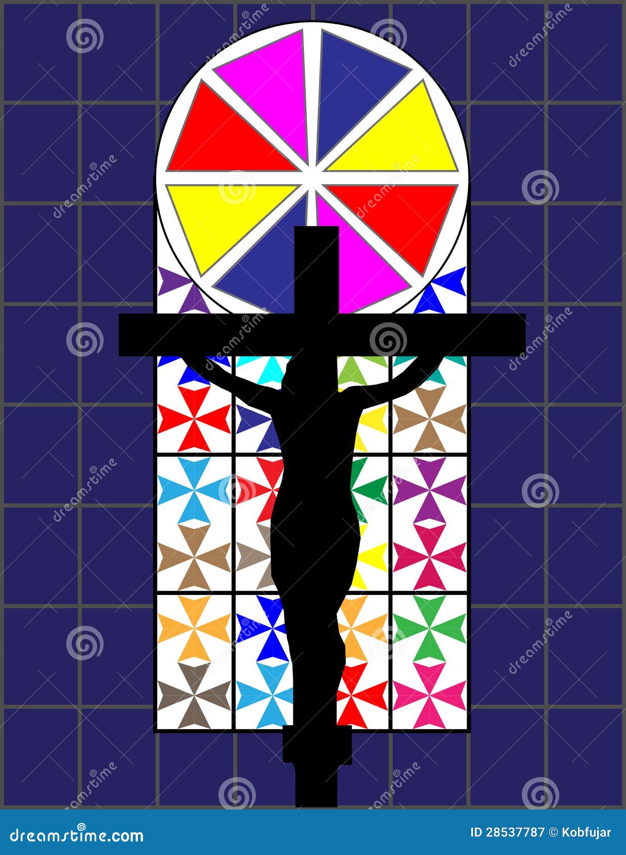 Black Cross on the Colorful Cristal Wall in the Temple Stock ...