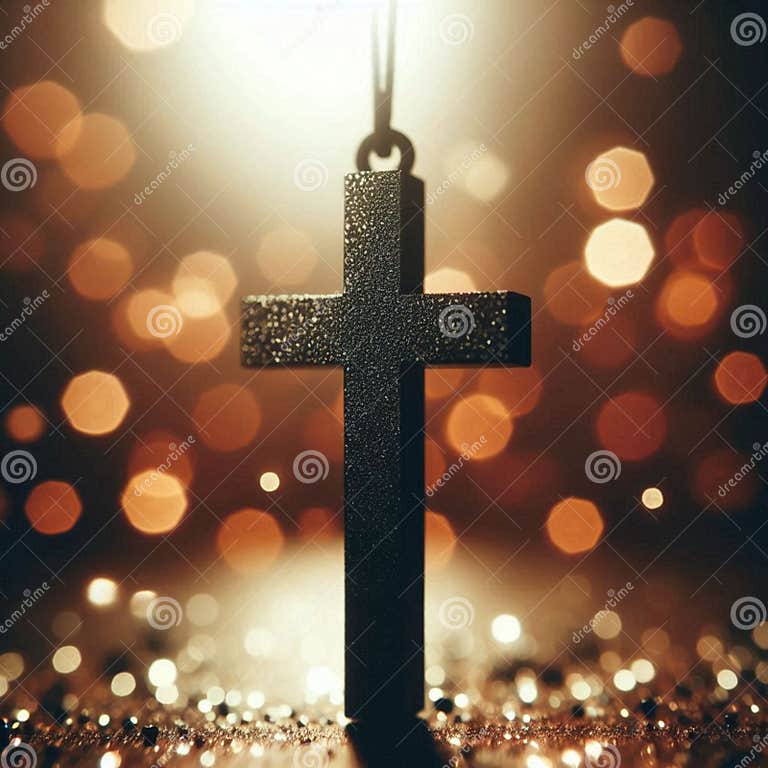 Black Cross with Silver Sparkles, Distant View, Warm Blur Background ...