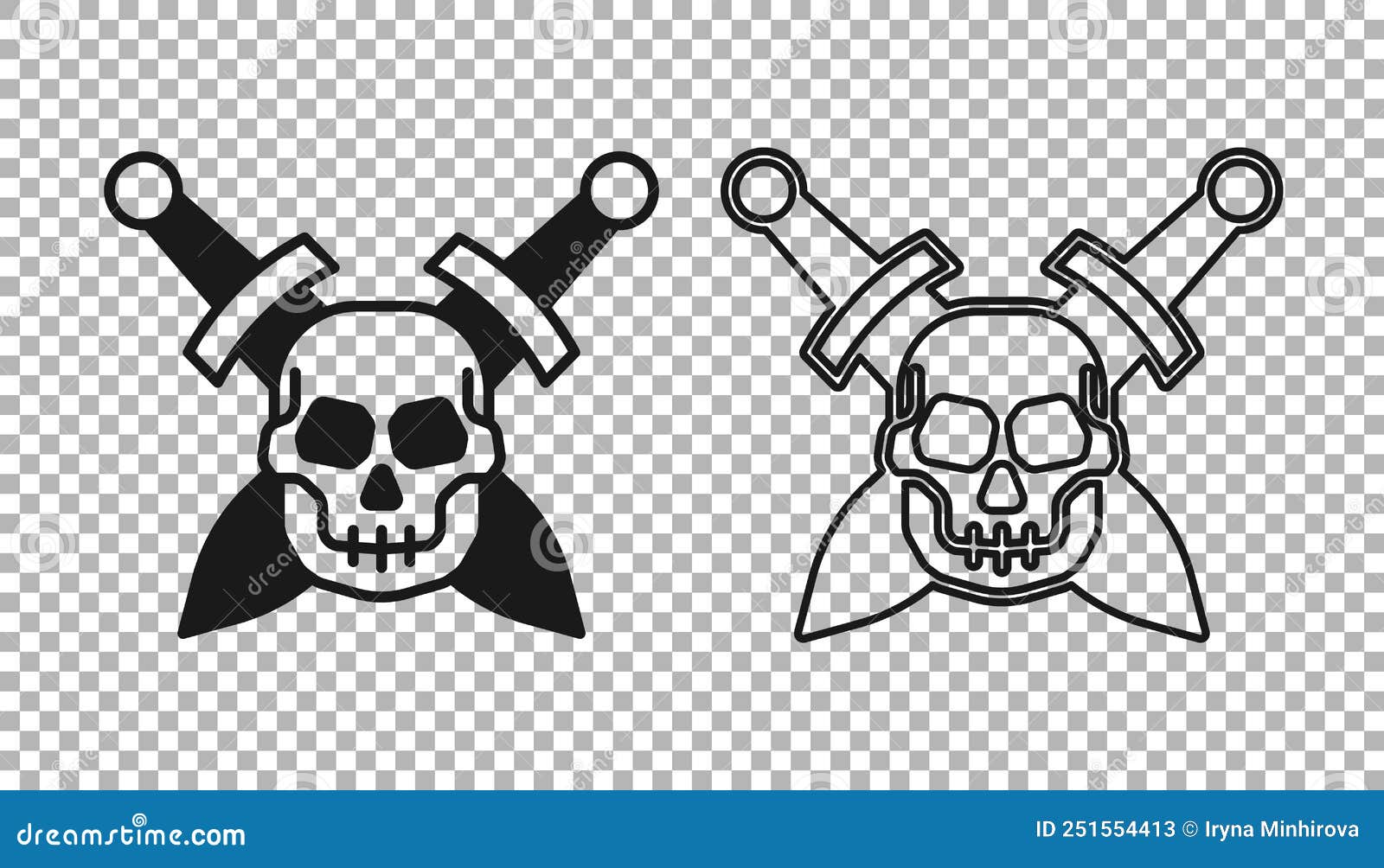 Black Crossed Medieval Sword with Skull Icon Isolated on Transparent ...