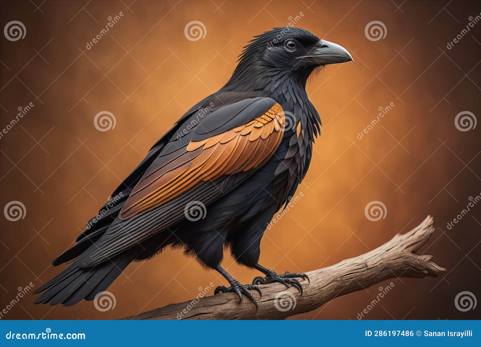 Black Crow on a Branch on a Brown Background. Generative Ai Stock Photo ...