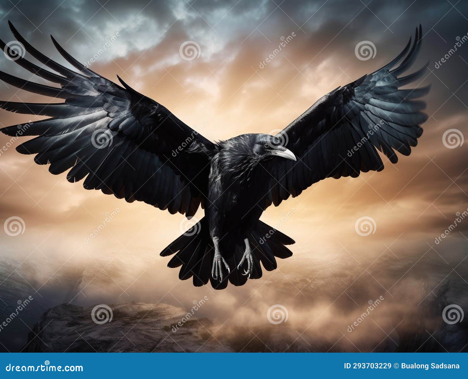 Black Crow in Flight with Spread Wings Stock Illustration ...