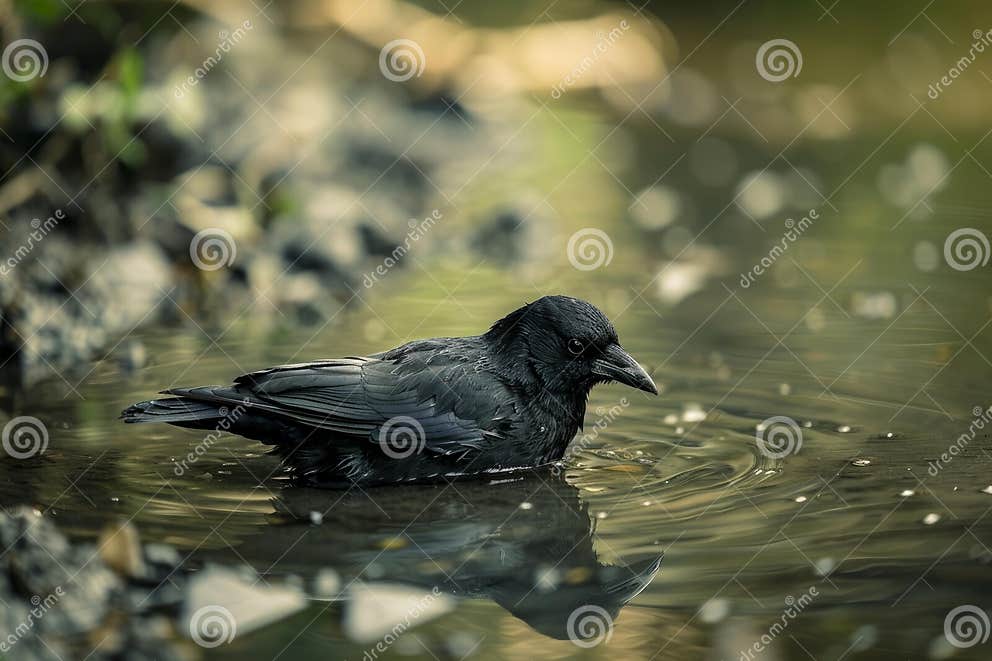 Black Crow is Bathing in a Puddle in the Forest Stock Photo - Image of outdoors, looking: 324192470
