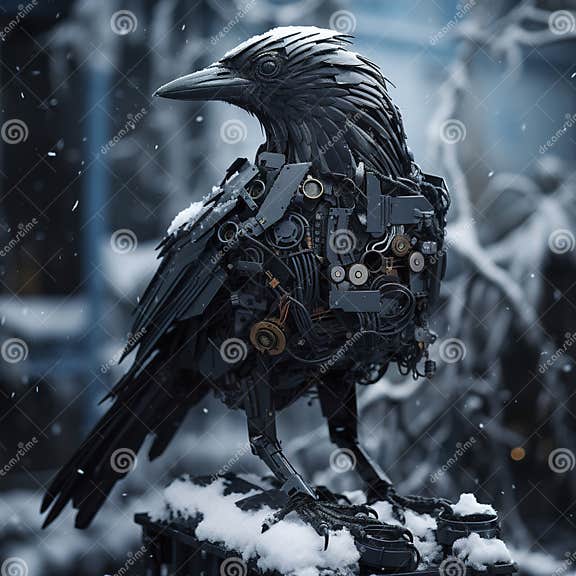 Black Crow Made of Electronic Circuits. Raven Transmuted with ...