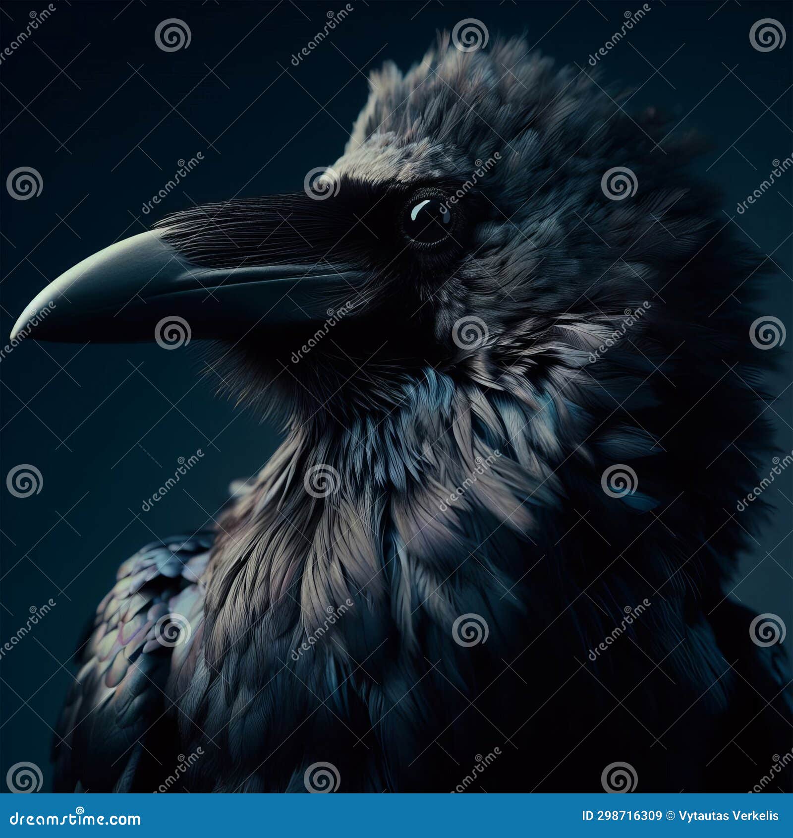 Black Crow Portrait in Black Stock Image - Image of animals, bird ...