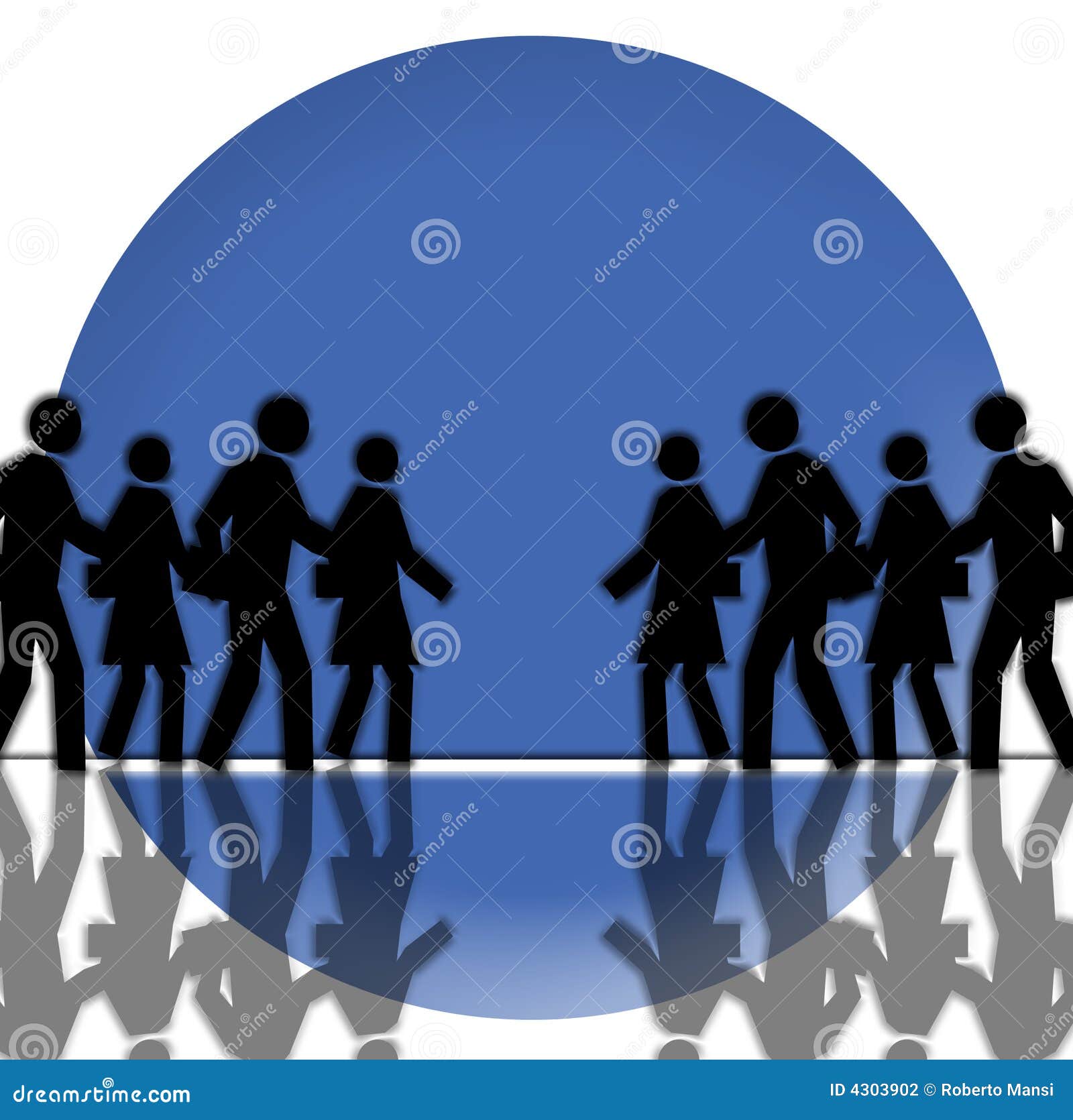 Black Crowd on Blue Circle Background Stock Illustration - Illustration ...