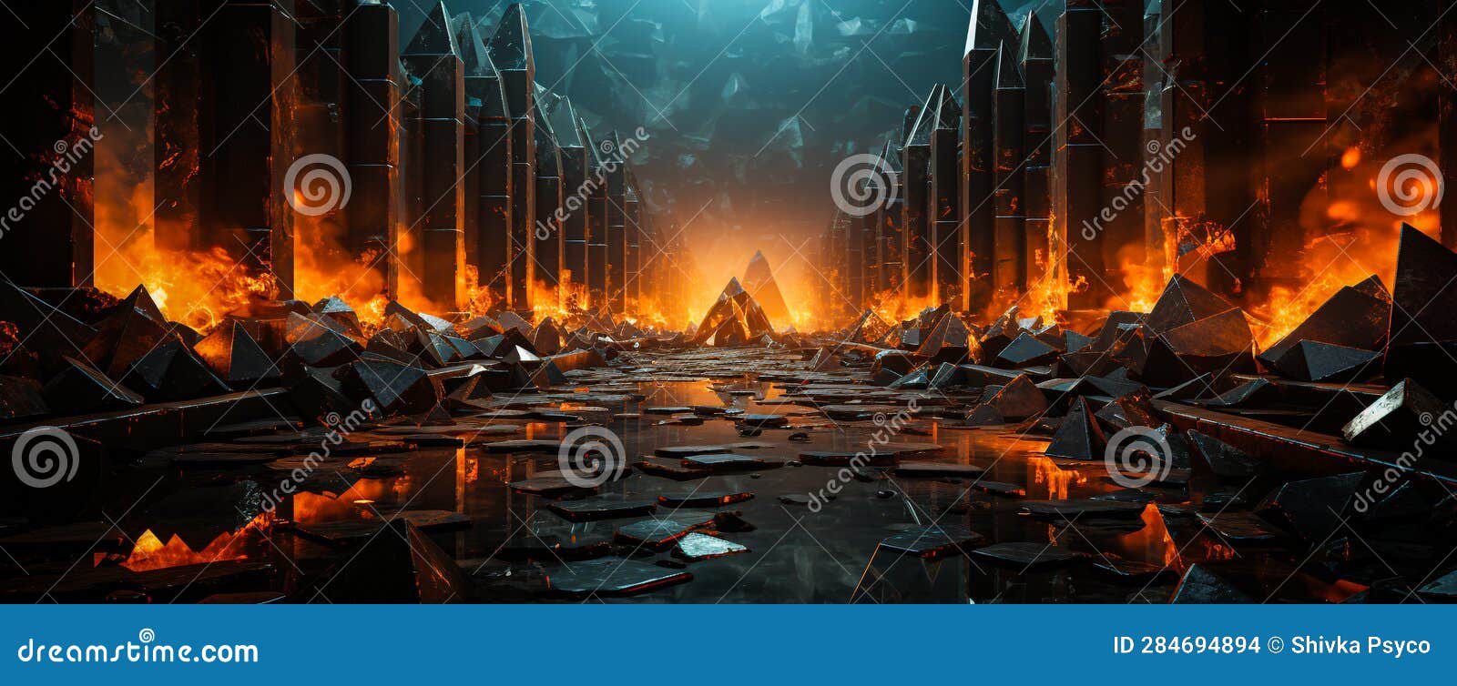 Black Crystal Objects Burn in Fire Generative AI Stock Illustration ...