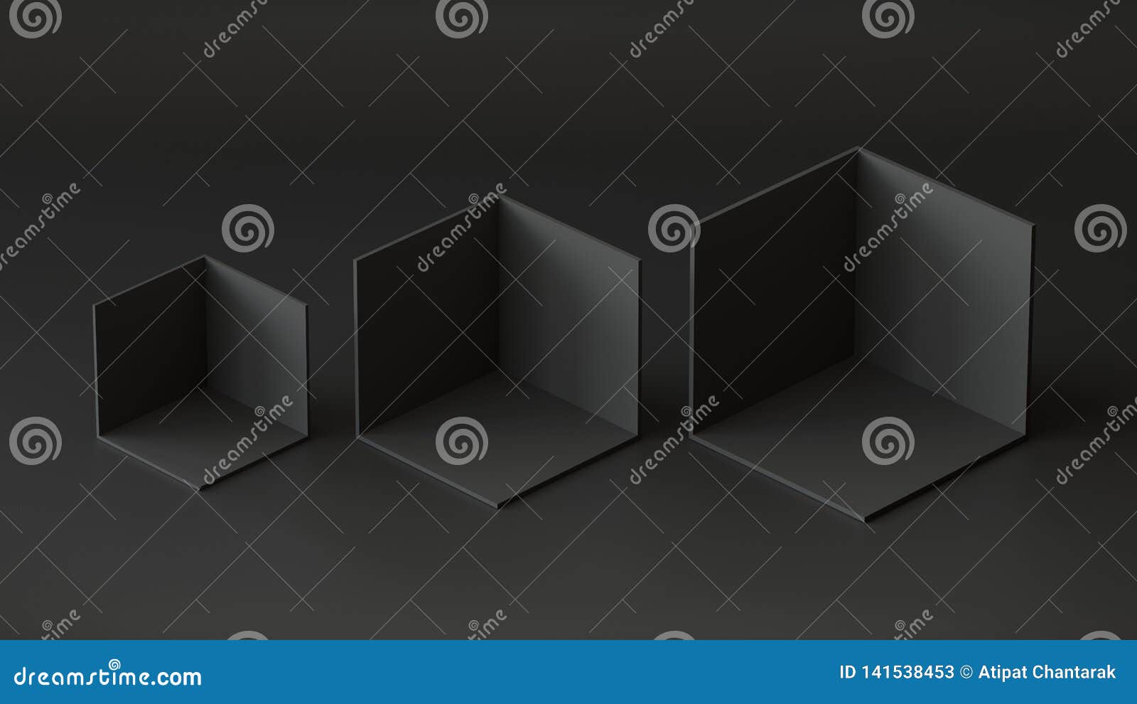 Black Cube Boxes Backdrop Display on Black Background. 3D Rendering ...
