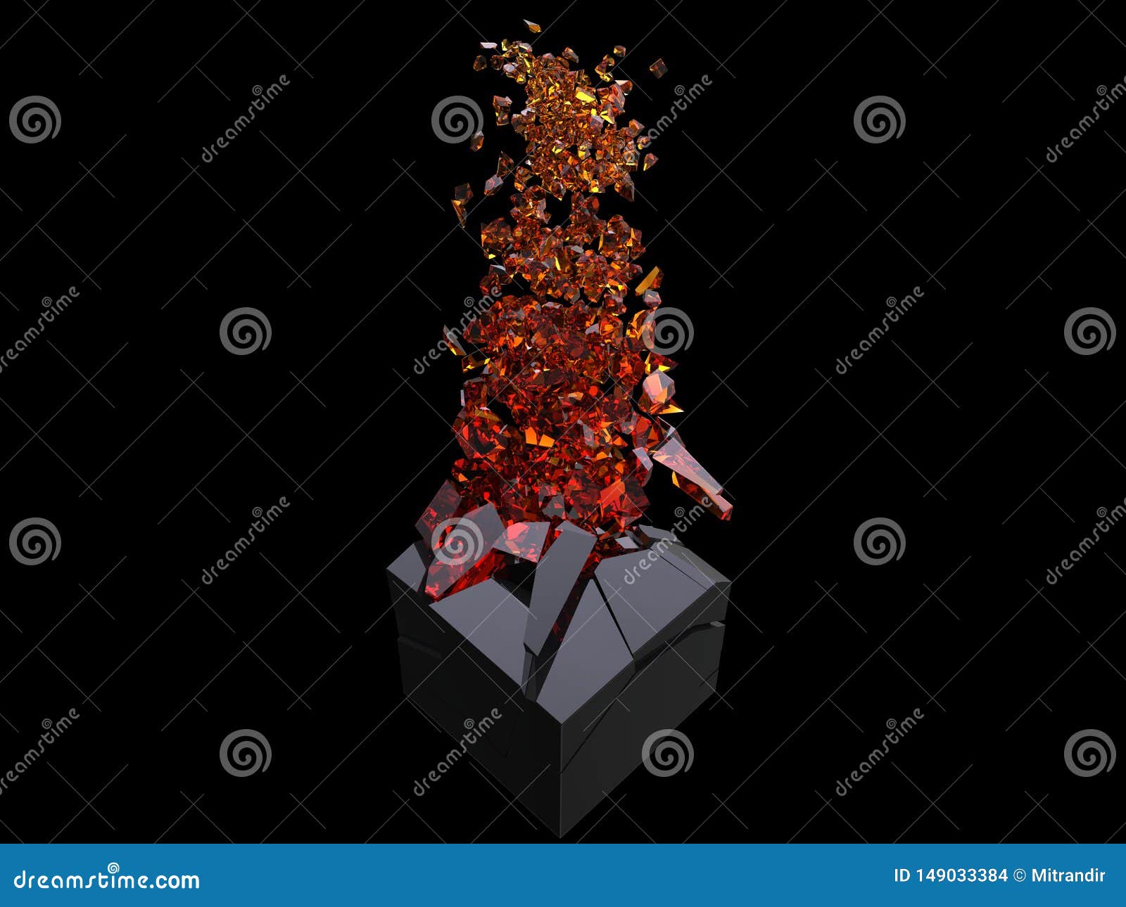 Black Cube Exploding into Thousand Amber Crystal Pieces Stock ...