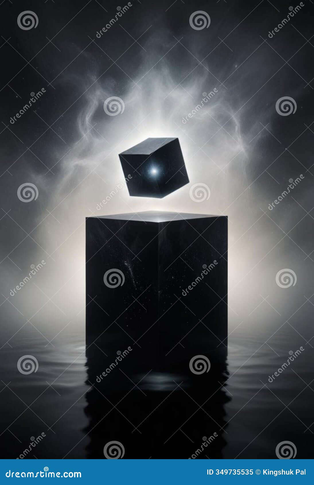 A Black Cube Floating in a Misty Ethereal Environment with a Glowing ...