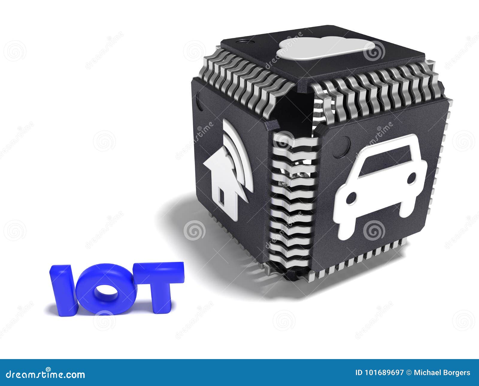 Black Cube Made From Cpus With White IOT Icons On Each Side Internet Of ...