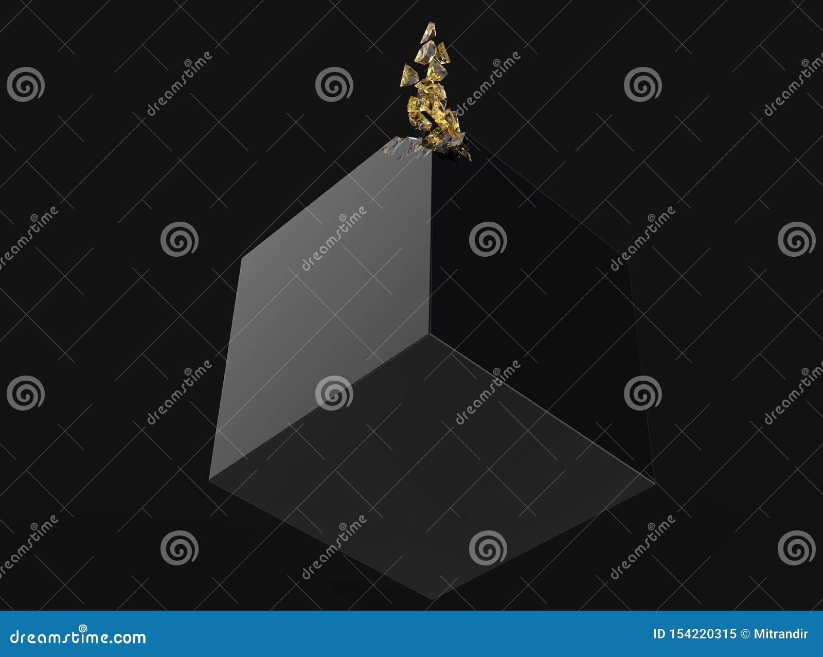Black Cube Slowly Dissolving into Amber Crystals Stock Illustration ...