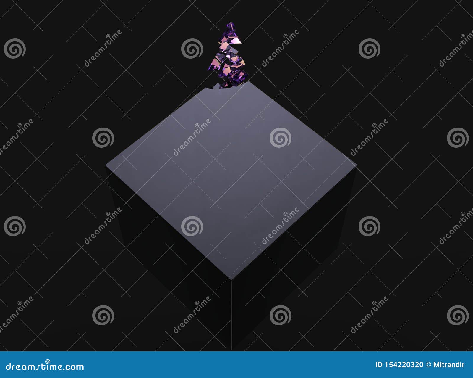Black Cube Slowly Dissolving into Purple Crystals Stock Illustration ...