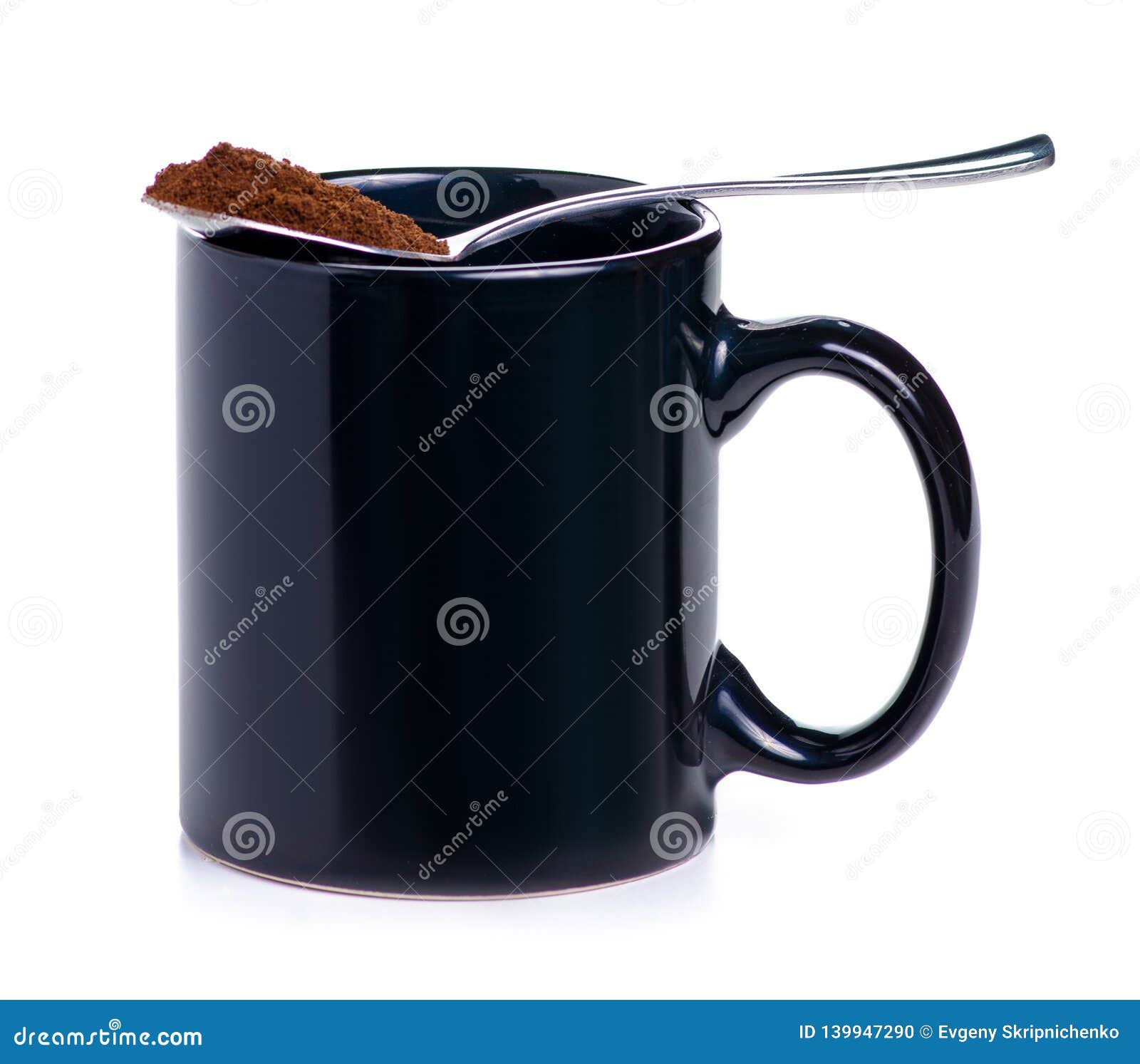 Black Cup Mug with Spoon Coffee Stock Photo - Image of dark, close ...