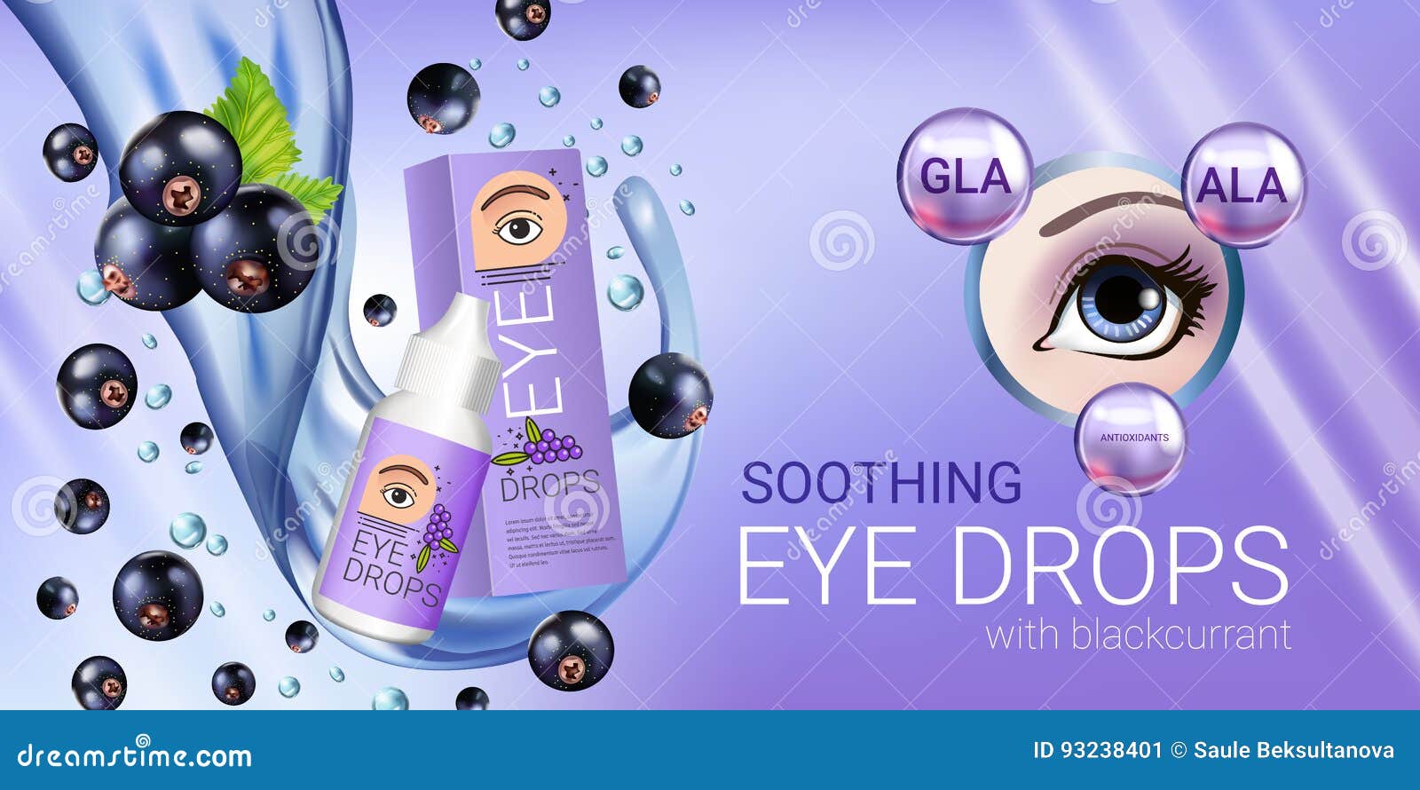Black Currant Eye Drops Ads. Vector Illustration with Collyrium in ...