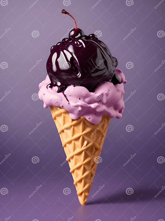 Black Currant Ice Cream Cone Stock Photo - Image of icing, chocolate ...