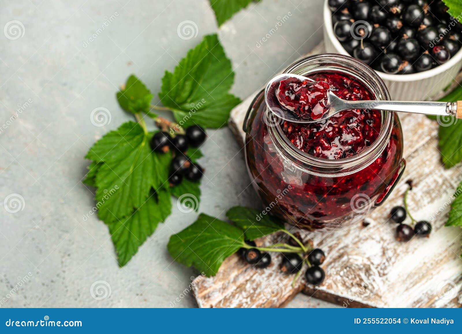 Black Currant Jam Curd, Custard or Jam in Jar. Place for Text, Top View ...