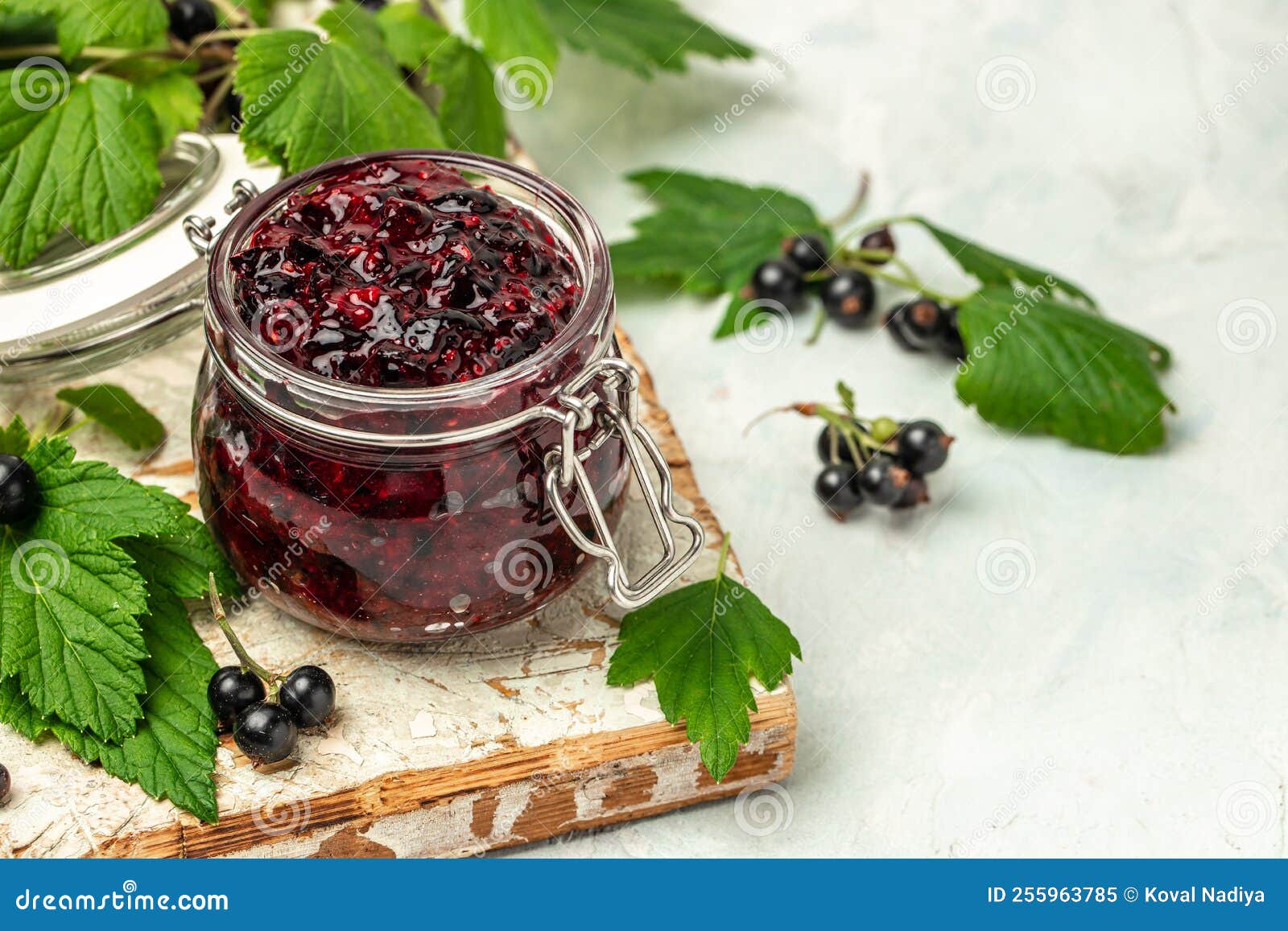 Black Currant Jam Curd, Custard or Jam in Jar. Place for Text, Top View ...