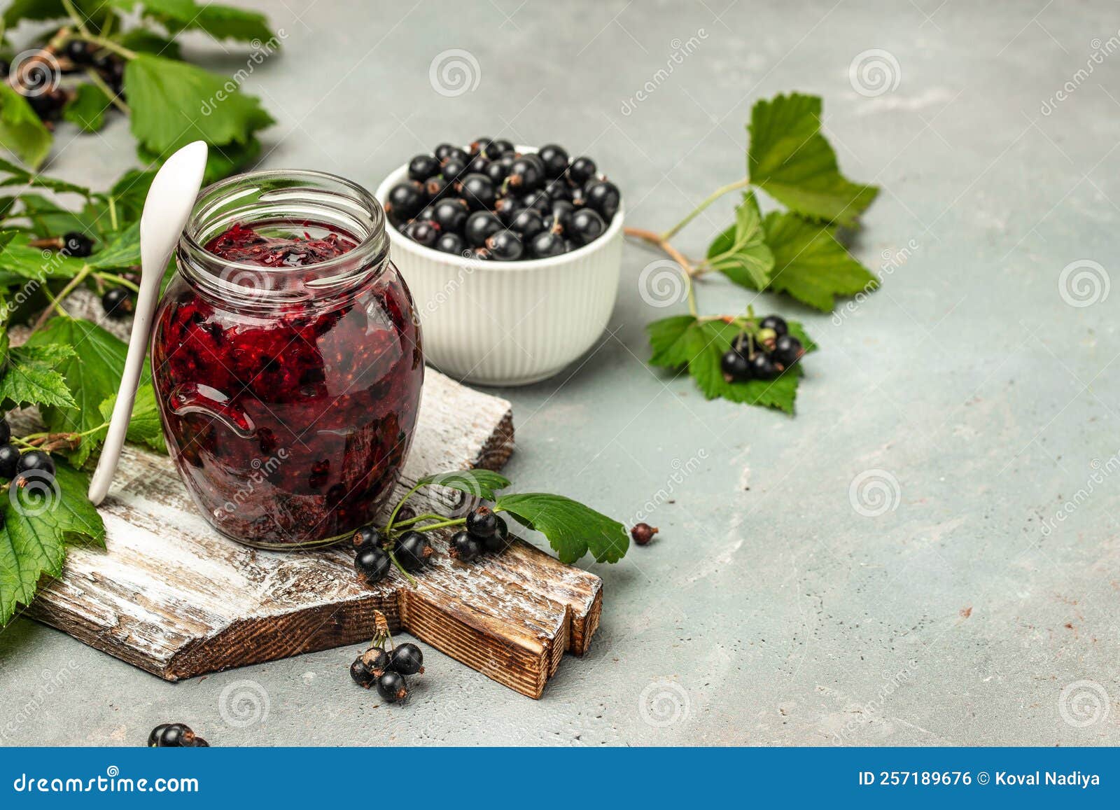 Black Currant Jam Curd, Custard or Jam in Jar. Place for Text, Top View ...