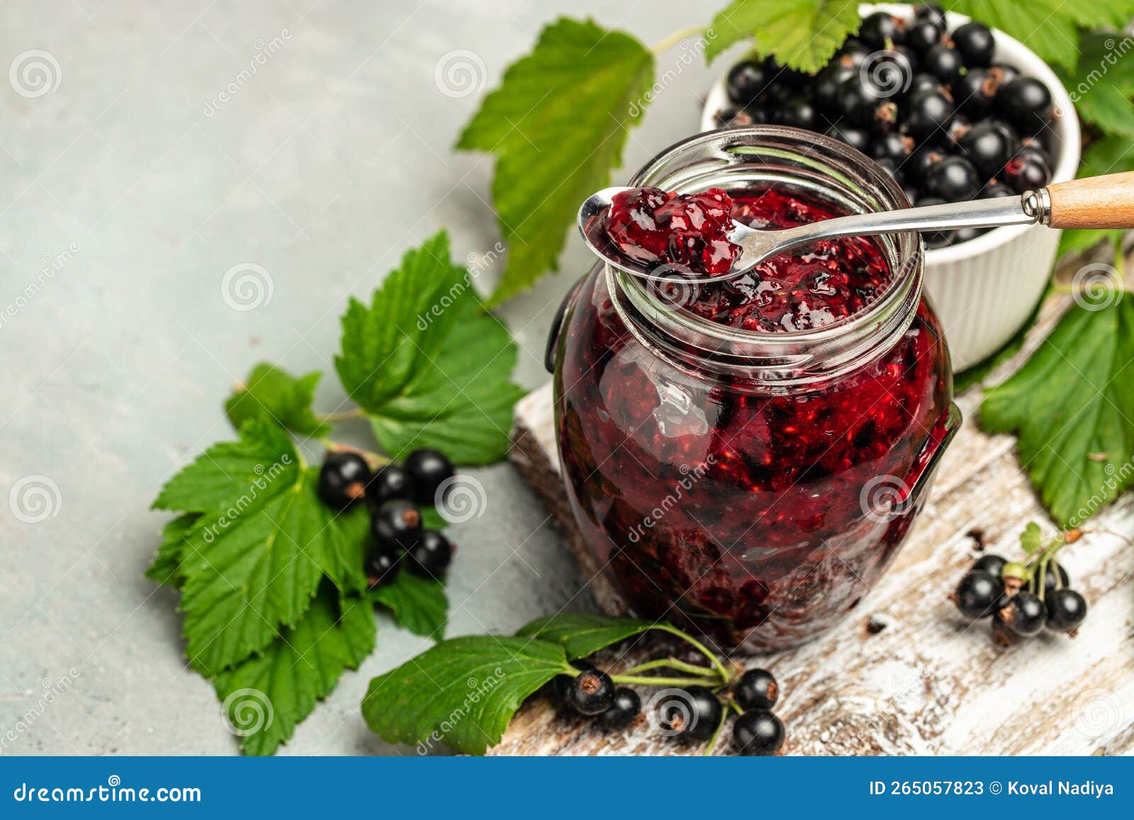 Black Currant Jam Curd, Custard or Jam in Jar. Place for Text, Top View ...