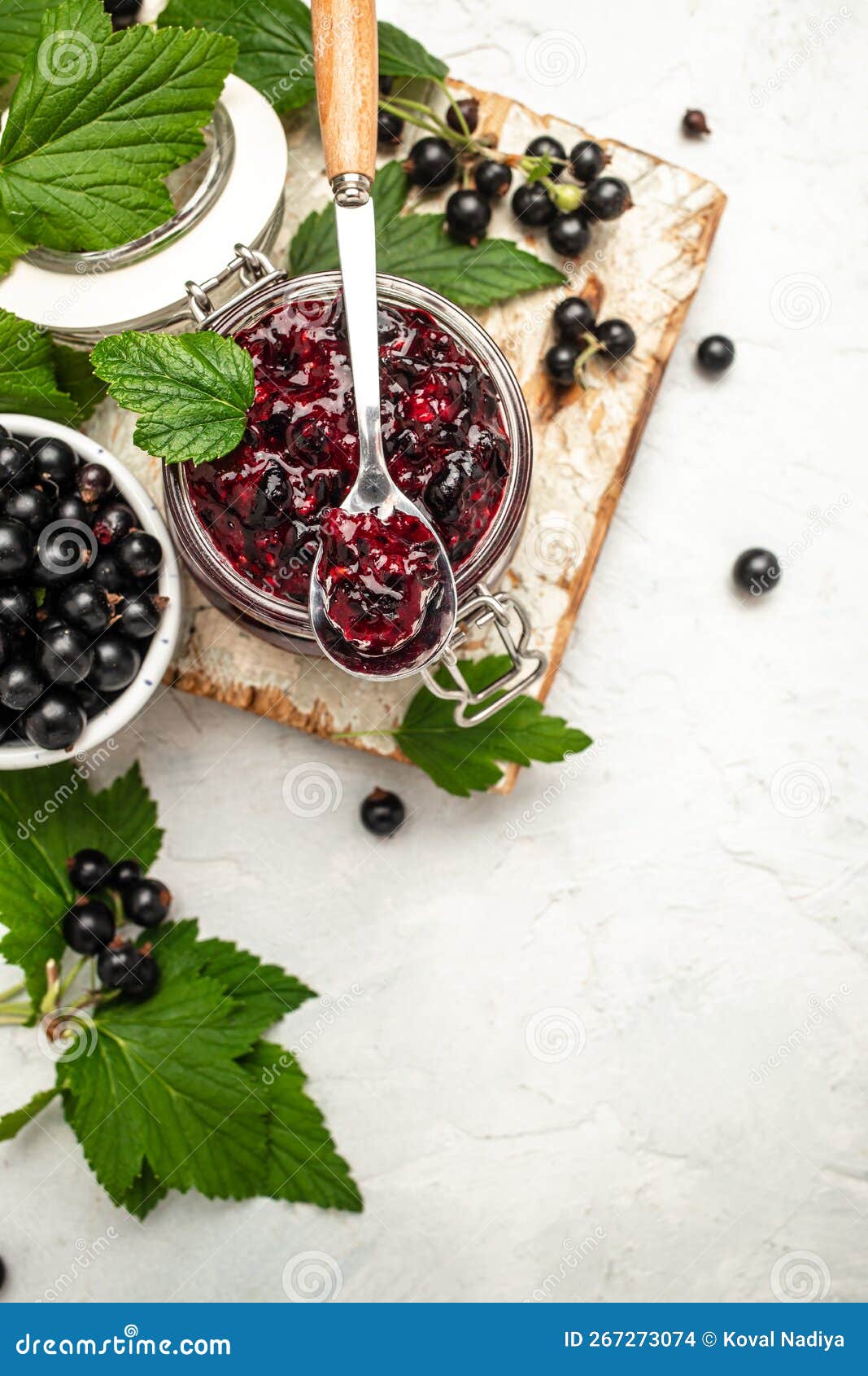 Black Currant Jam Curd, Custard or Jam in Jar. Place for Text, Top View ...