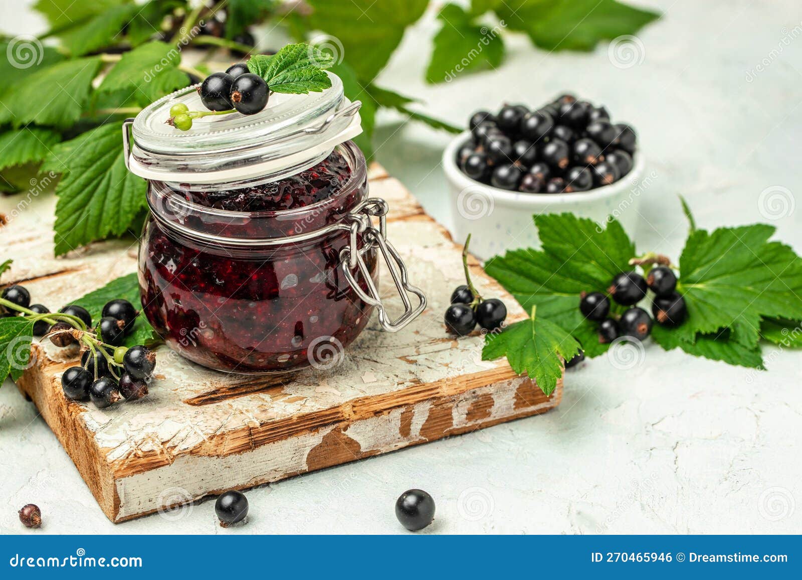 Black Currant Jam Curd, Custard or Jam in Jar. Place for Text, Top View ...