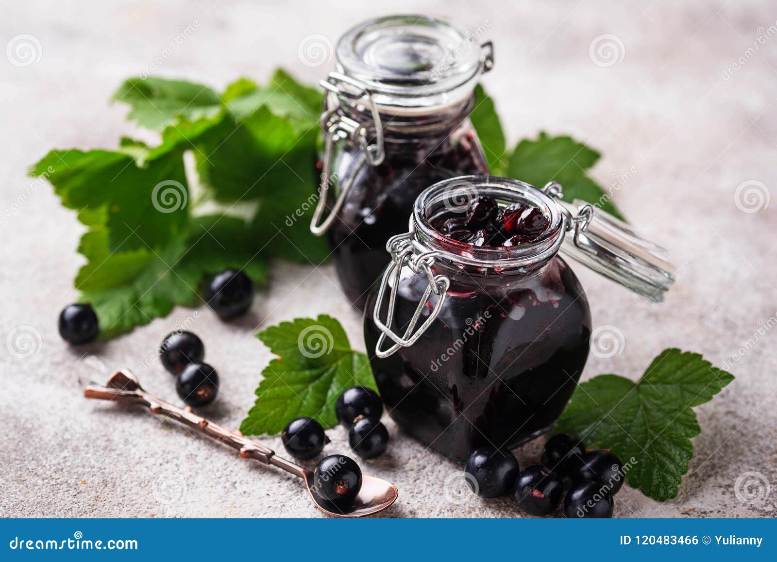 Black currant jam in jar stock photo. Image of nutrition - 120483466
