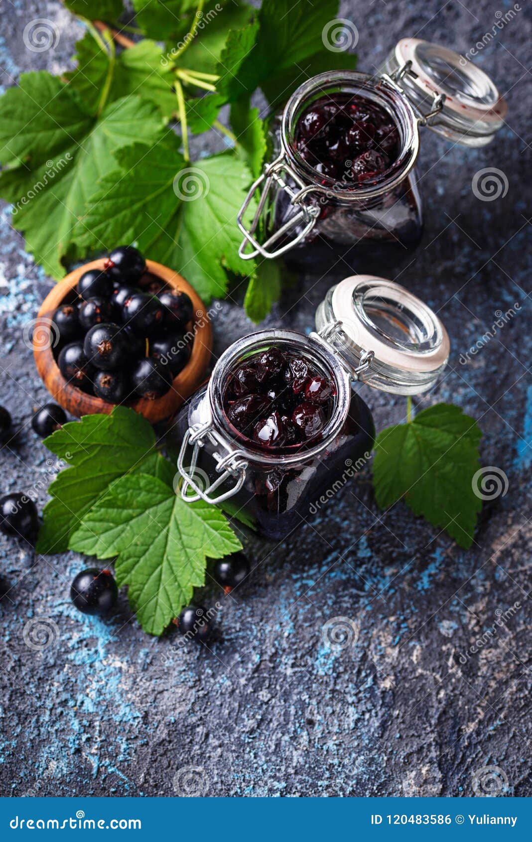 Black currant jam in jar stock photo. Image of kitchen - 120483586