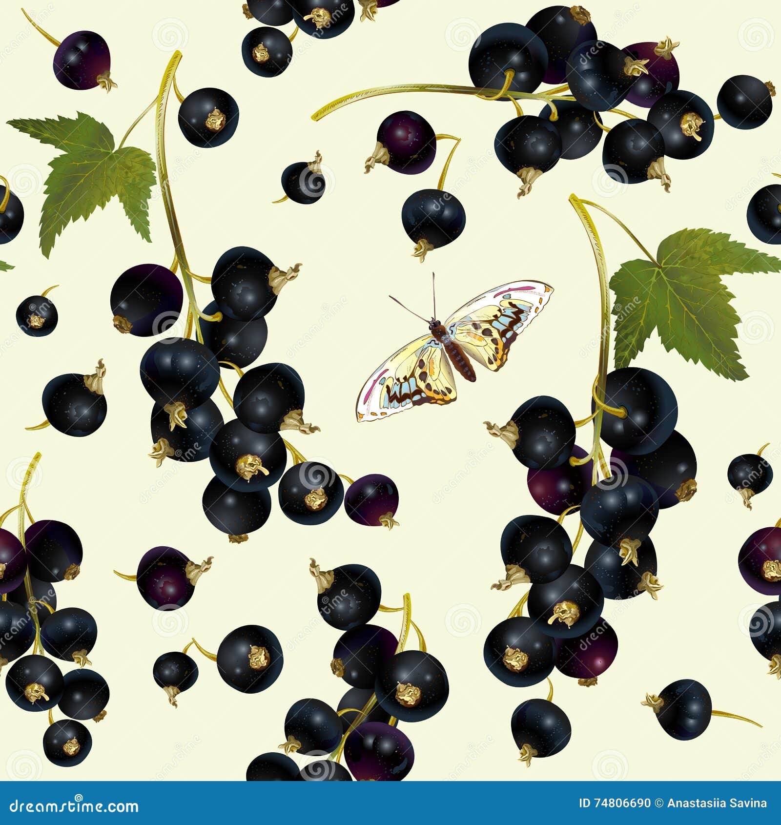 Black Currant Seamless Pattern. Stock Vector - Illustration of colorful ...