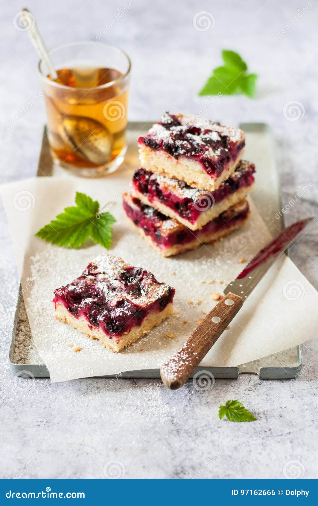 Black Currant Slice with a Glass of Tea Stock Photo - Image of cement ...