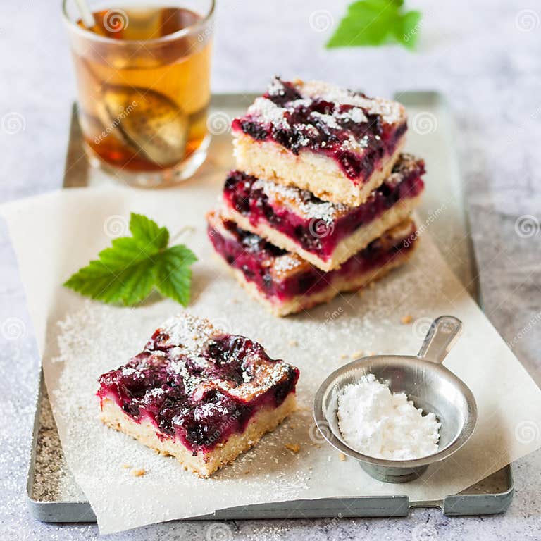 Black Currant Slice with a Glass of Tea Stock Image - Image of piece ...