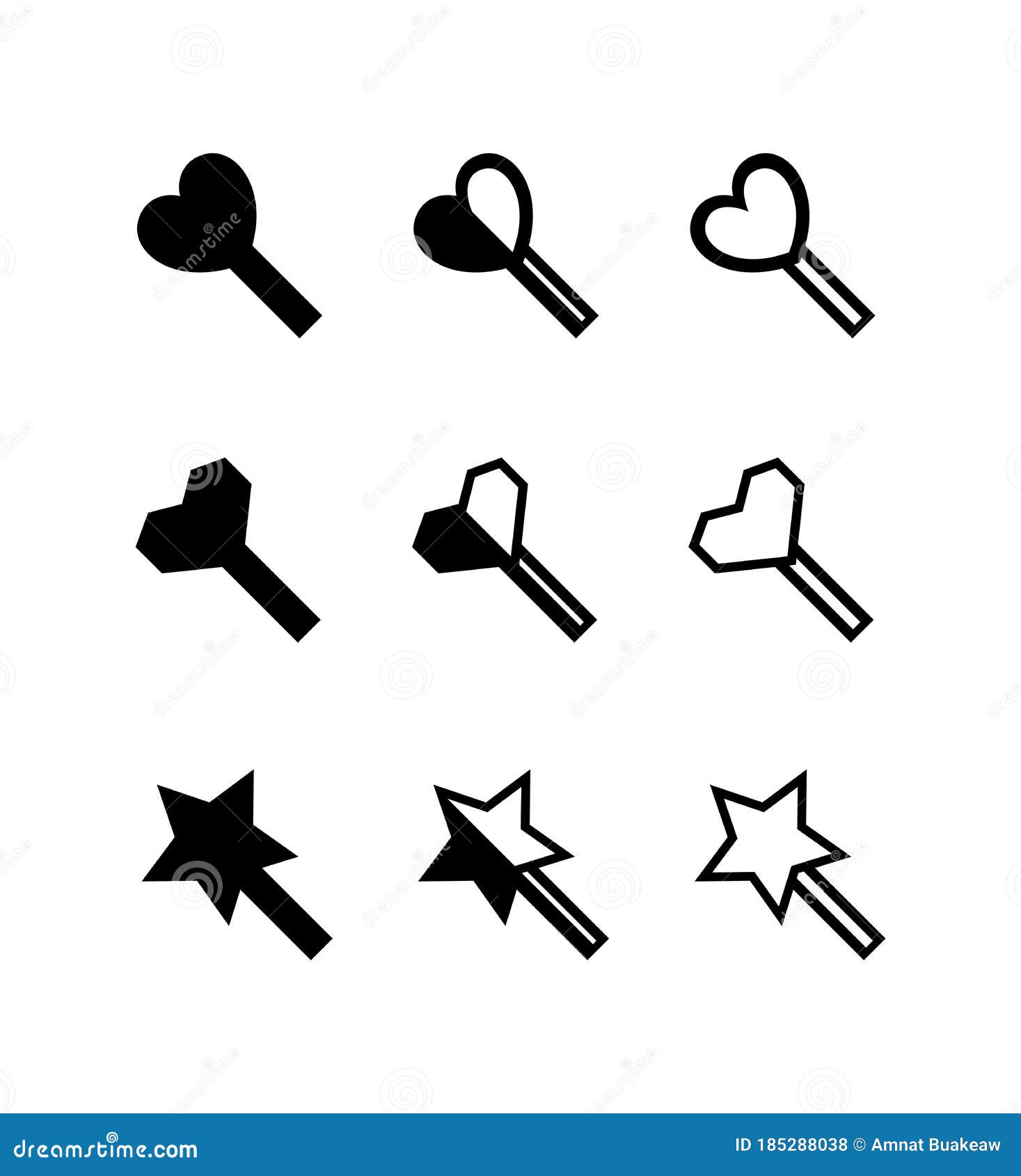 Black Cursor with Heart and Star Simple Shape Isolated on White, Cursor ...