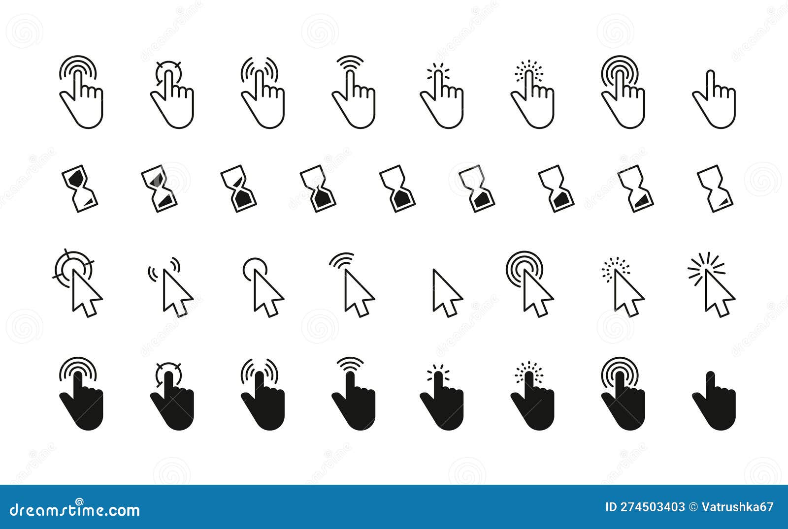 Black Cursor Icons. Interface Mouse Click Pointers Flat Style, Simple Finger Pointers Computer ...