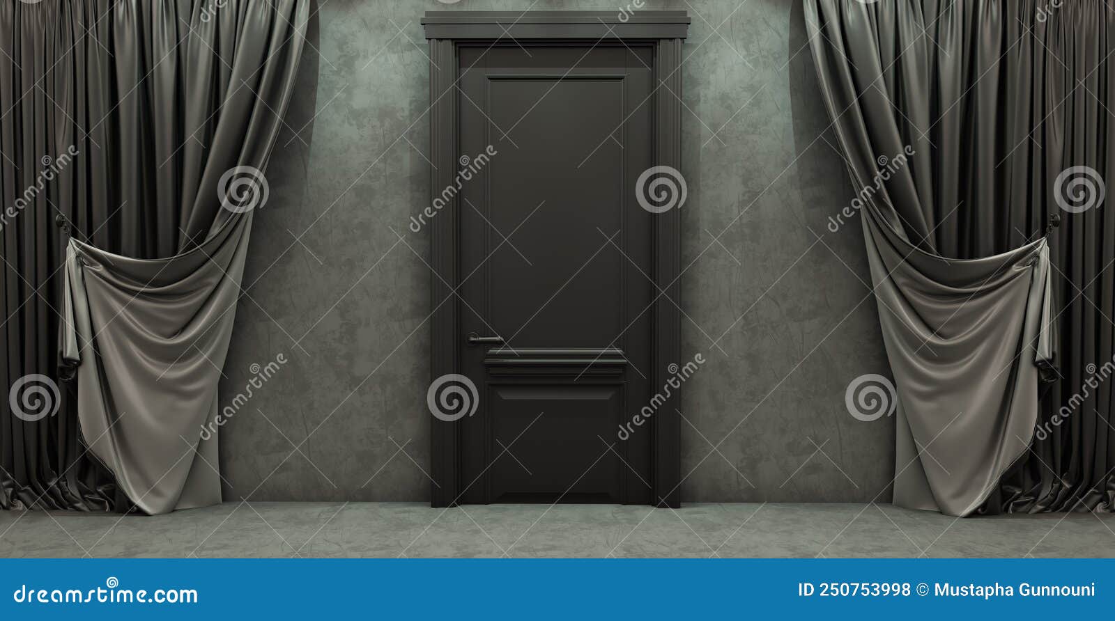 Black Curtain, Black Door Entrance, Black 3D Door with Black Curtain ...