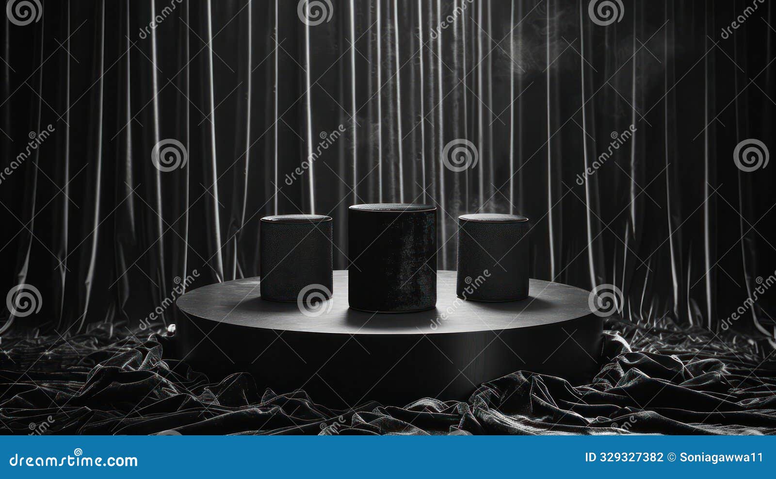 A Black Curtain Surrounds Three Black Objects Stock Illustration ...
