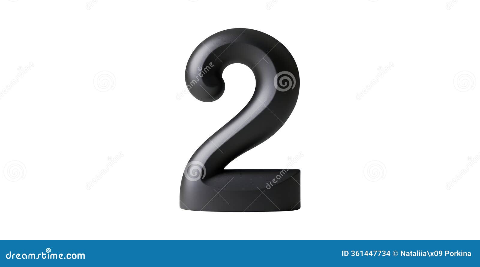 Black Curved Number Two Sculpture Isolated on Transparent Background ...