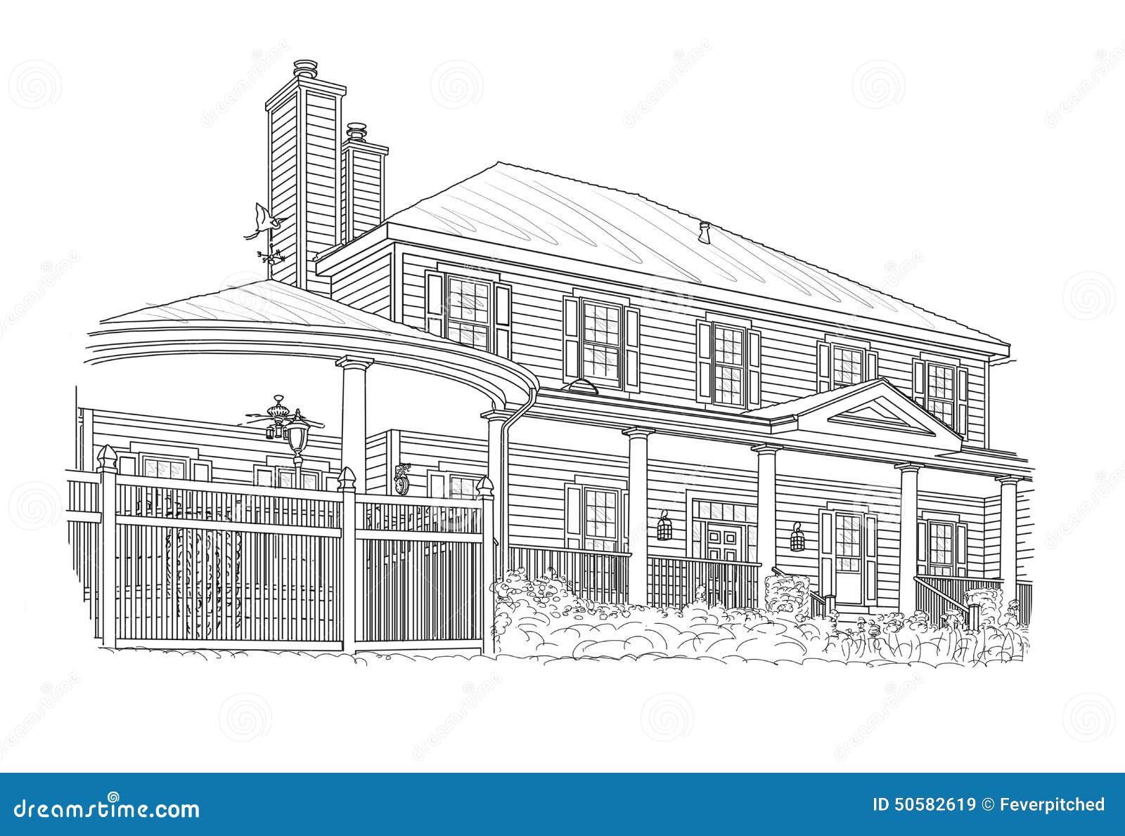 Black Custom Built Home Drawing on White Stock Illustration ...