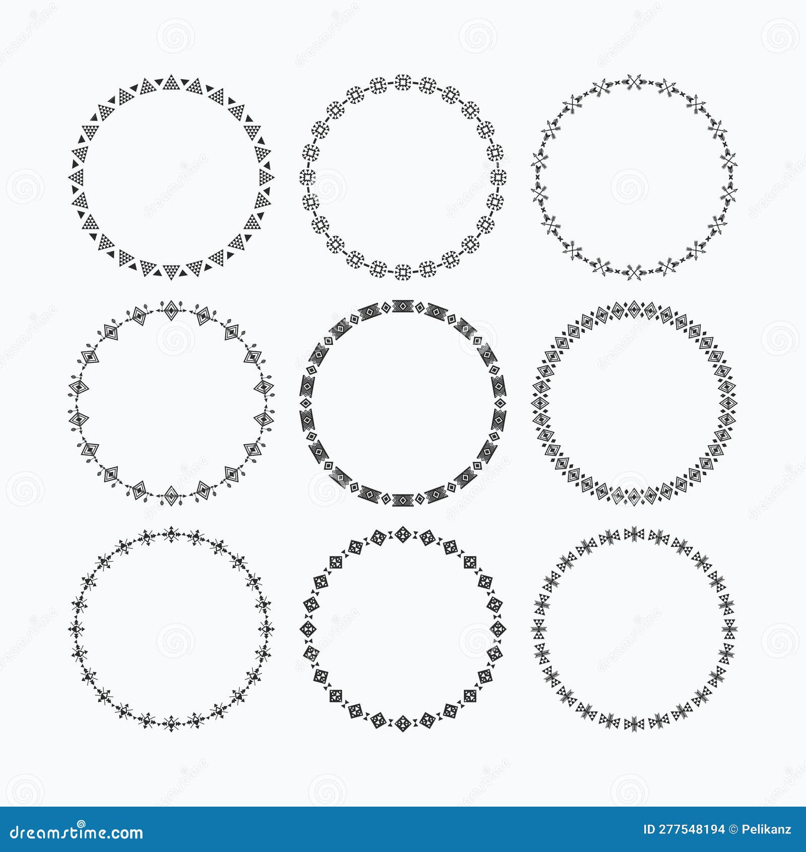 Black Cute Aztec and Tribal Symbols Border Pattern Empty Circle Emblems ...