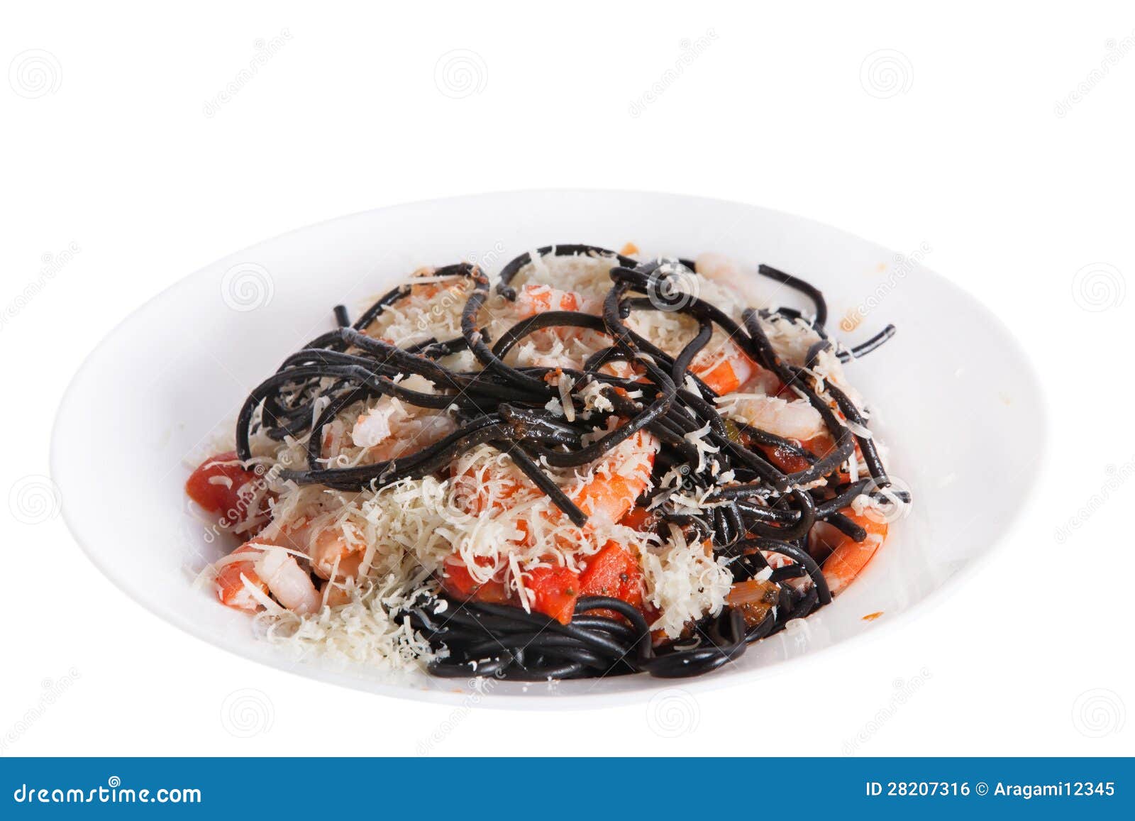 Black Cuttlefish Spaghetti with Tomato Sauce and Parmesan Stock Photo ...
