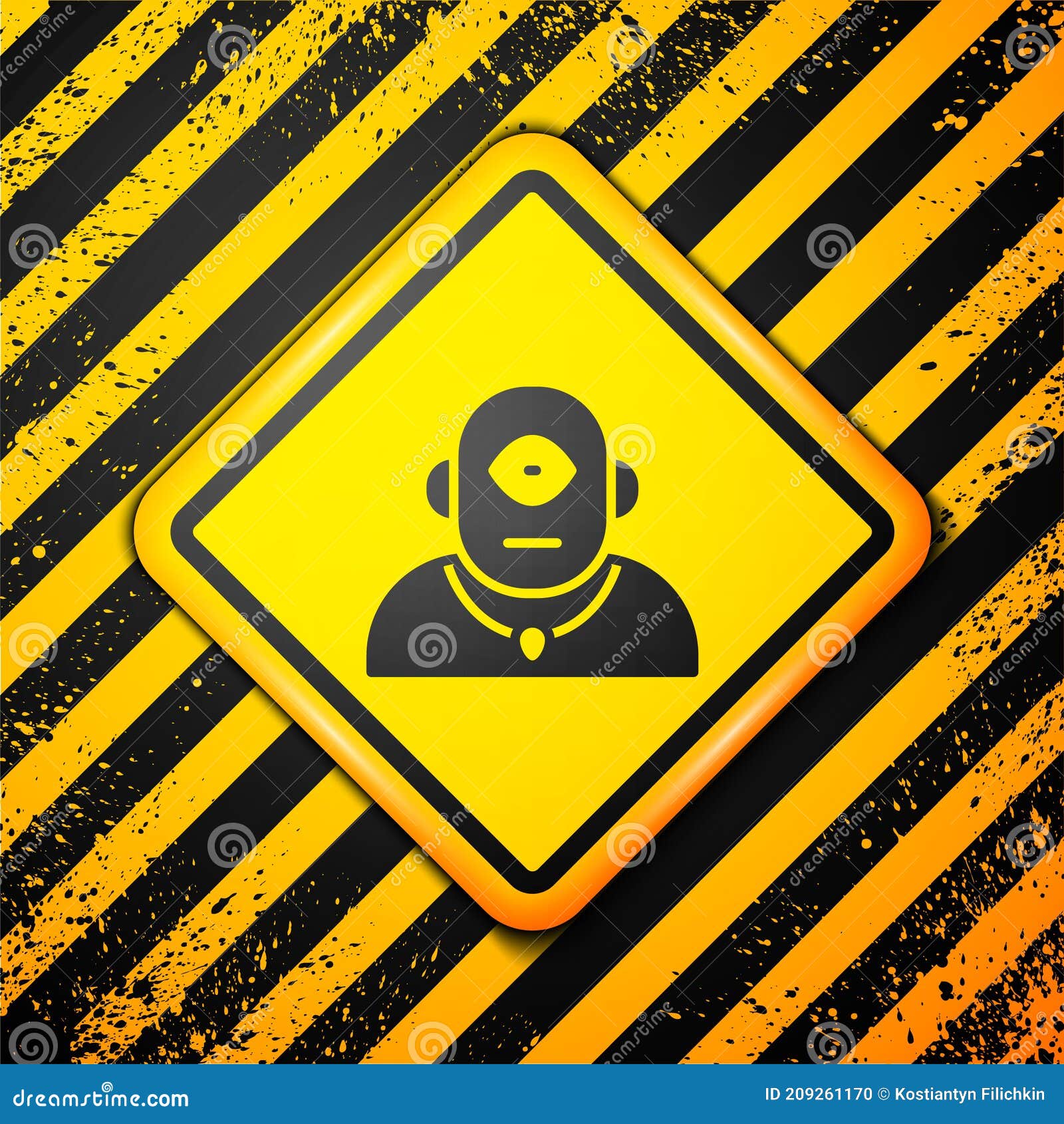 Black Cyclops Icon Isolated on Yellow Background. Warning Sign Stock ...