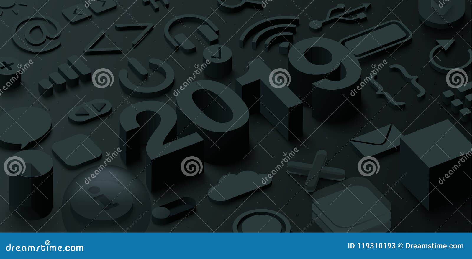 Black 2019 3d Background with Web Symbols. Stock Vector - Illustration ...