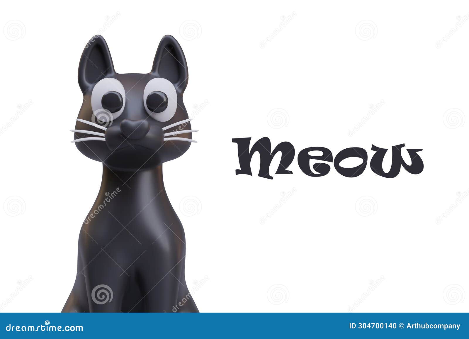 Black 3D Cat, Front View. Animal, Helper of Witch, Evil Wizard Stock ...