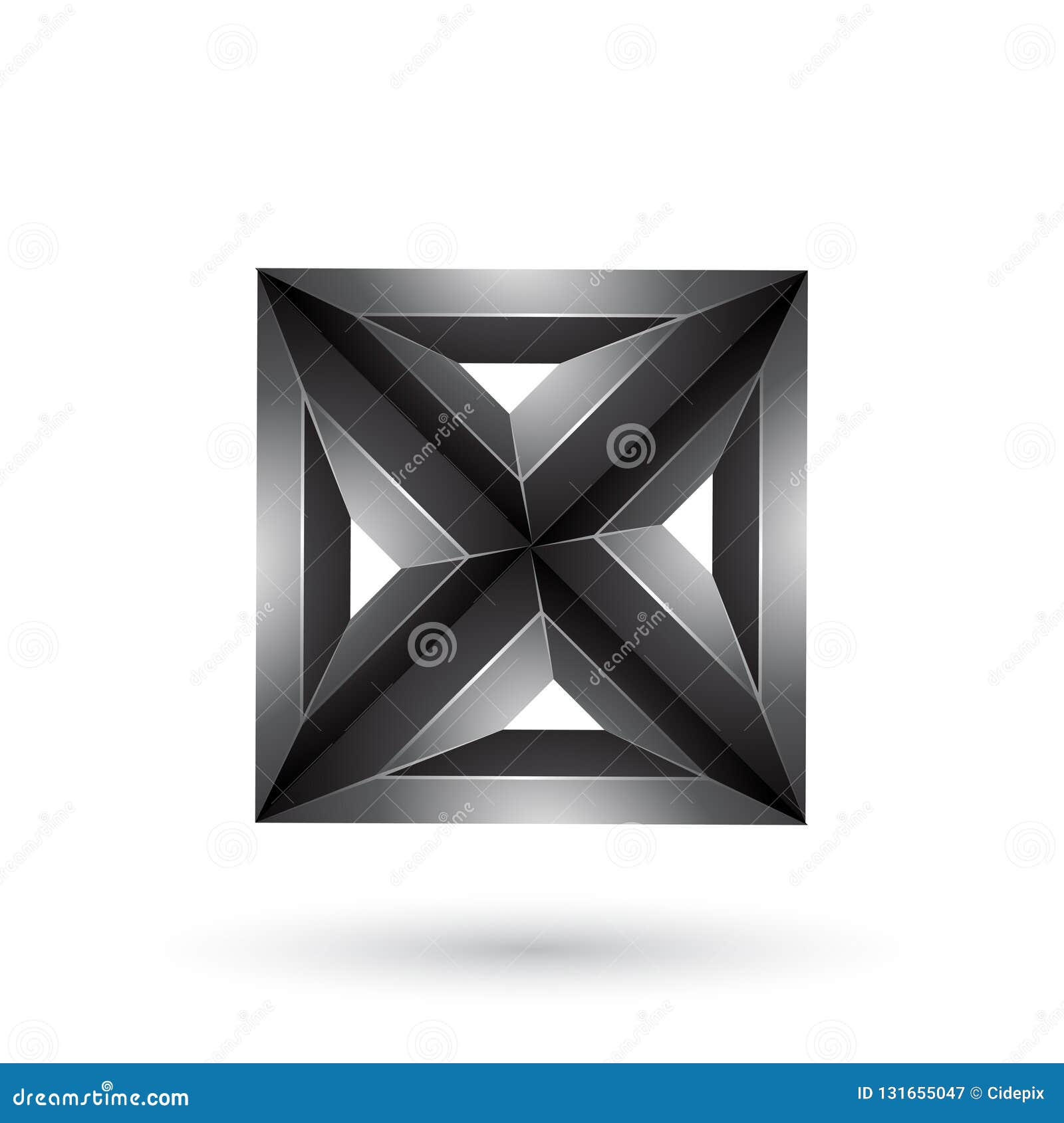 Black 3d Geometrical Embossed Square and Triangle X Shape Isolated on a ...