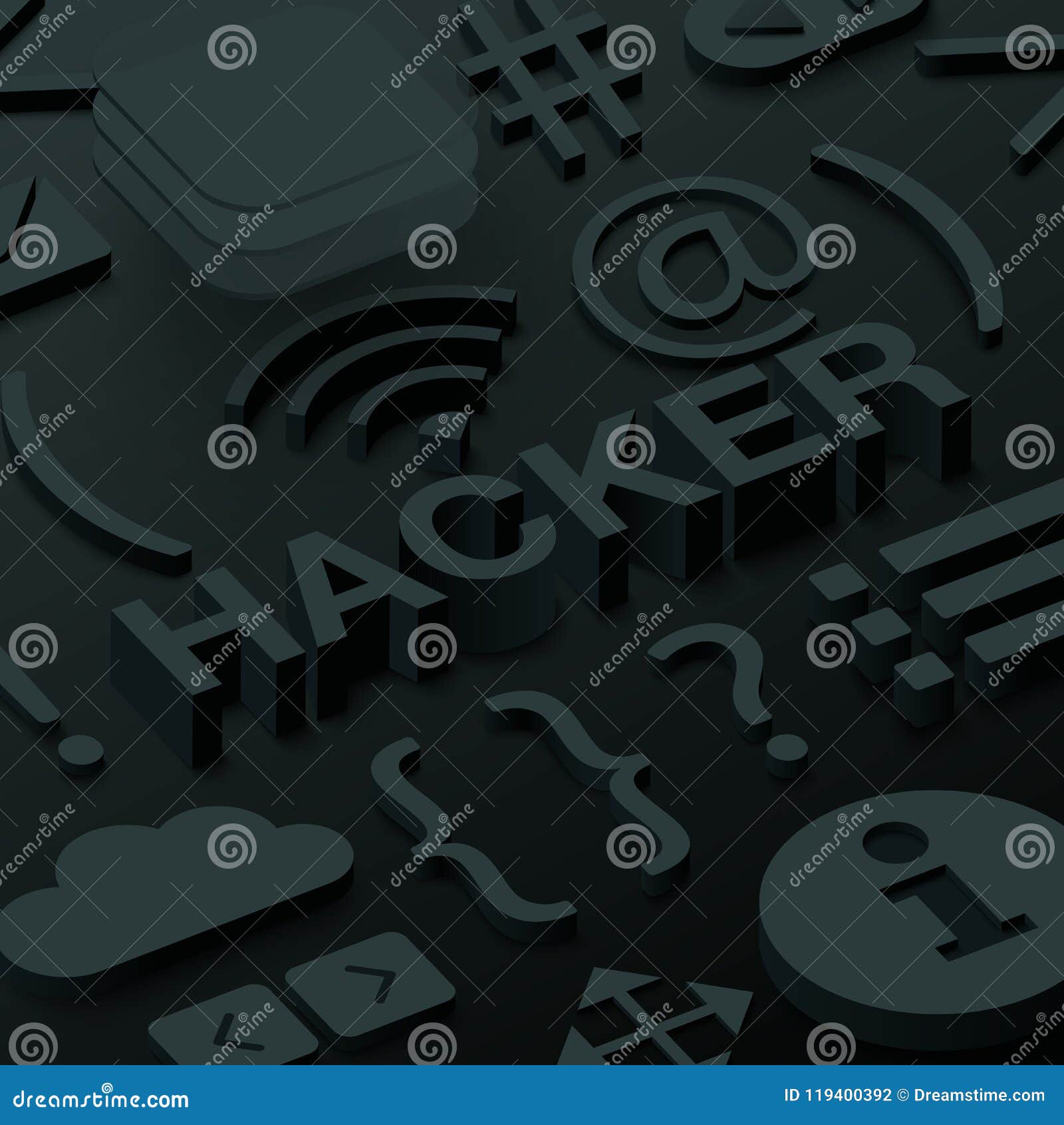 Black 3d Hacker Background With Web Symbols. Vector Illustration ...