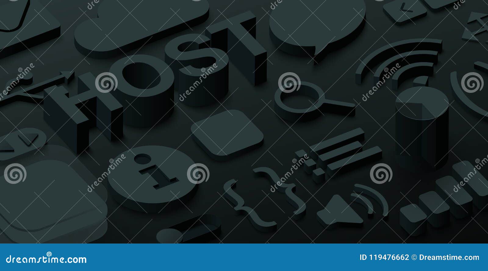 Black 3d Host Background with Web Symbols. Stock Vector - Illustration ...
