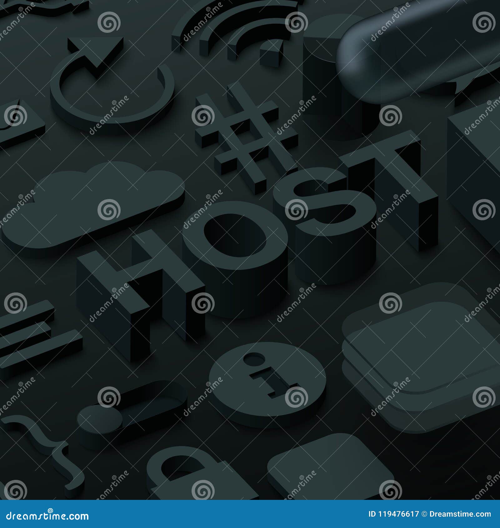 Black 3d Host Background with Web Symbols. Stock Vector - Illustration ...