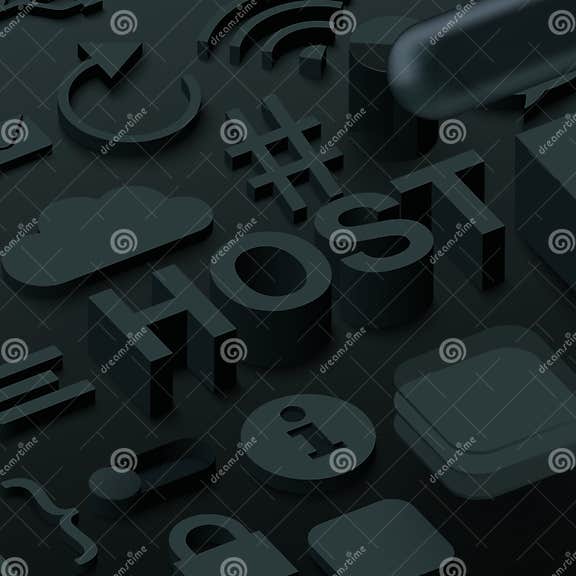 Black 3d Host Background with Web Symbols. Stock Vector - Illustration ...