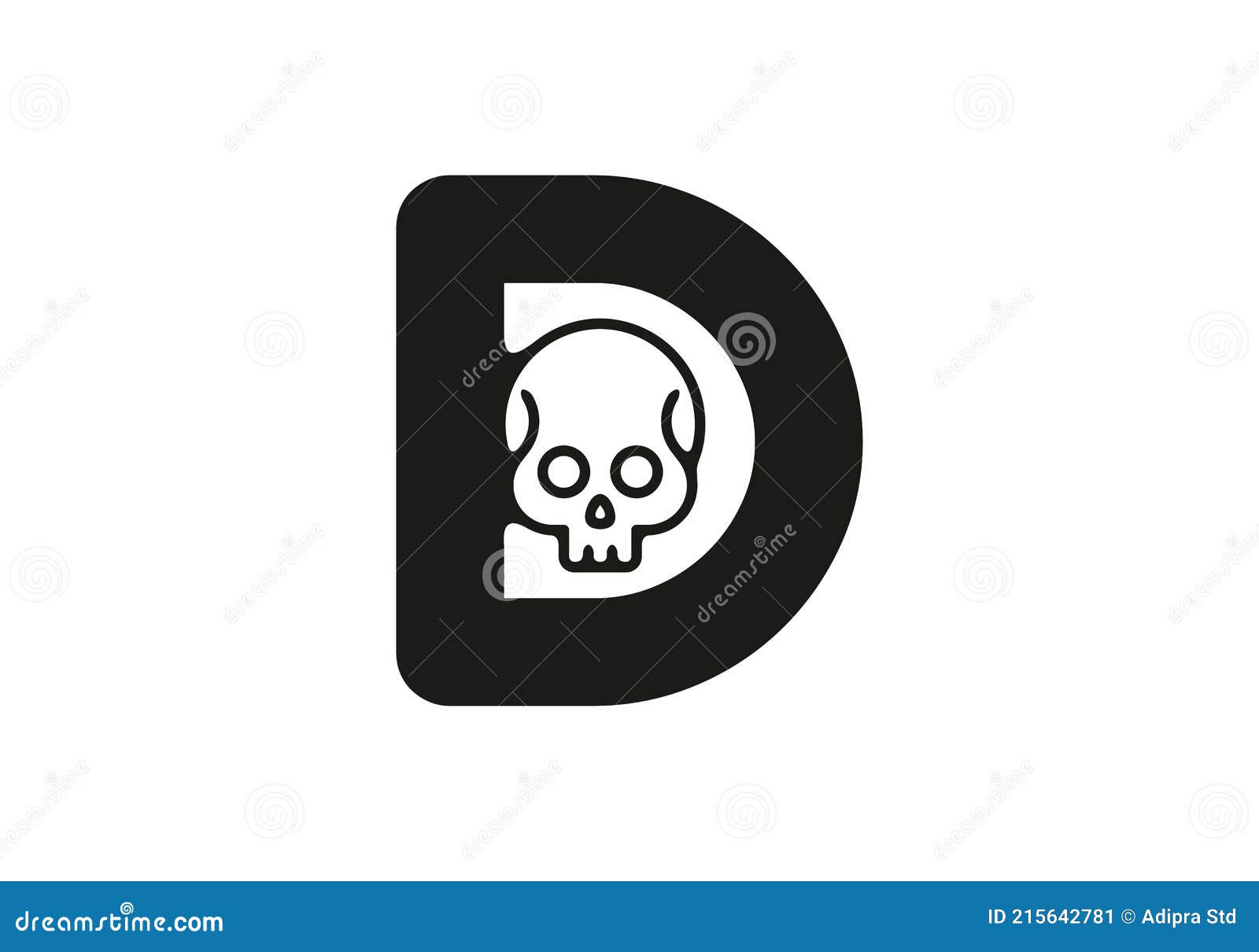 Black D Initial Letter with Skull Head Stock Vector - Illustration of ...